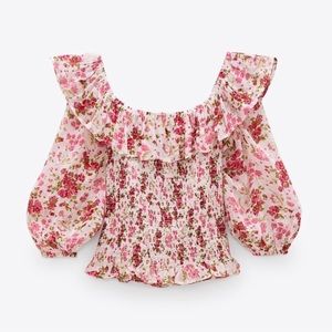 Zara | Tops | Zara Pink Floral Ruffle Top Blouse | Poshmark